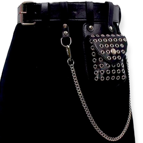 Wild Time Fashion | Accessories | Black Leather Silver Hanging Chain ...